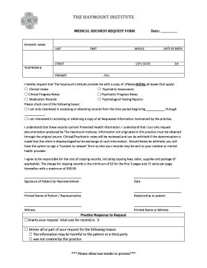 Fillable Online Medical Records Request Form - Haymount Institute Fax ...