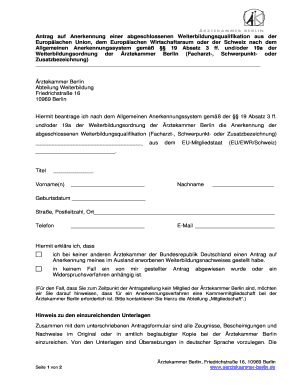 Ausfüllbar Online Antrag auf Anerkennung einer abgeschlossenen ...