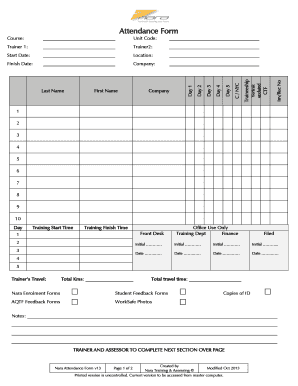 Fillable Online Attendance Form - Nara Training Fax Email Print - pdfFiller