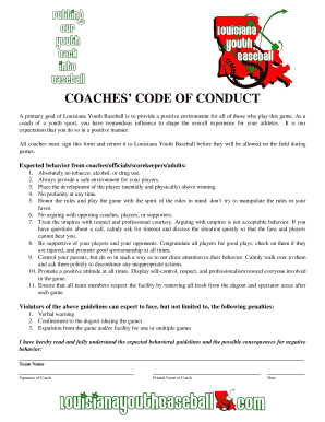Fillable Online COACHES CODE OF CONDUCT - louisianayouthsportsnetworkcom Fax Email Print - pdfFiller