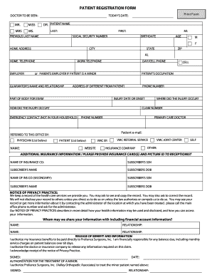 Fillable Online PATIENT REGISTRATION FORM - Orthopedic Surgery Clinic ...