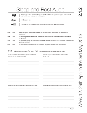 Fillable Online Sleep and Rest Audit 21 - Centre Support Fax Email ...