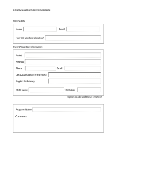 Fillable Online champlainvalleyheadstart Child Referral Form for CVHS ...