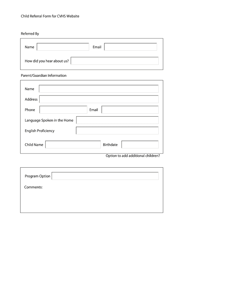 Fillable Online champlainvalleyheadstart Child Referral Form for CVHS ...