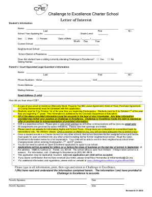 Fillable Online c2e Letter of Interest - Challenge to Excellence ...