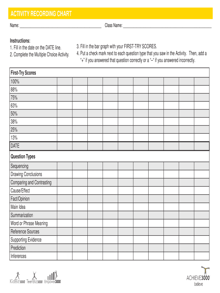 Fillable Online ACTIVITY RECORDING CHART - docachieve3000com Fax Email ...
