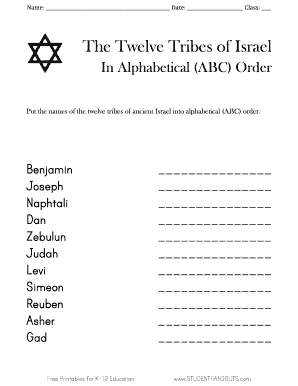 Fillable Online The Twelve Tribes of Israel - Student Handouts Fax ...