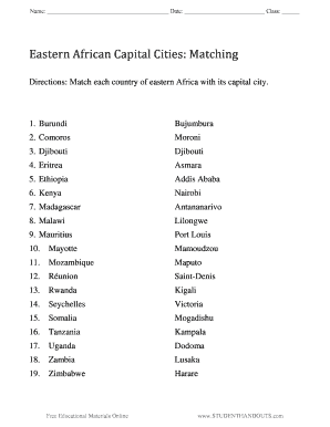 Fillable Online Eastern African Capital Cities Matching - Student ...