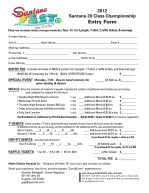 Fillable Online s20 2012 Santana 20 Class Championship Entry Form ...