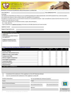Fillable Online REFERRAL QUESTIONS - UST Graduate School Fax Email ...