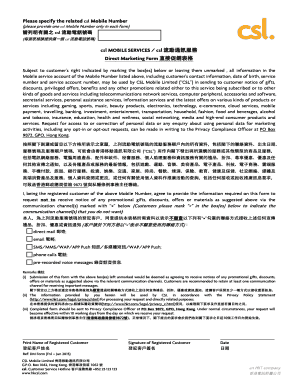Fillable Online Csl MOBILE SERVICES / csl ??????Direct Marketing Form ...