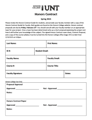 Fillable Online honors unt Honors Contract - Honors College Fax Email Print - pdfFiller