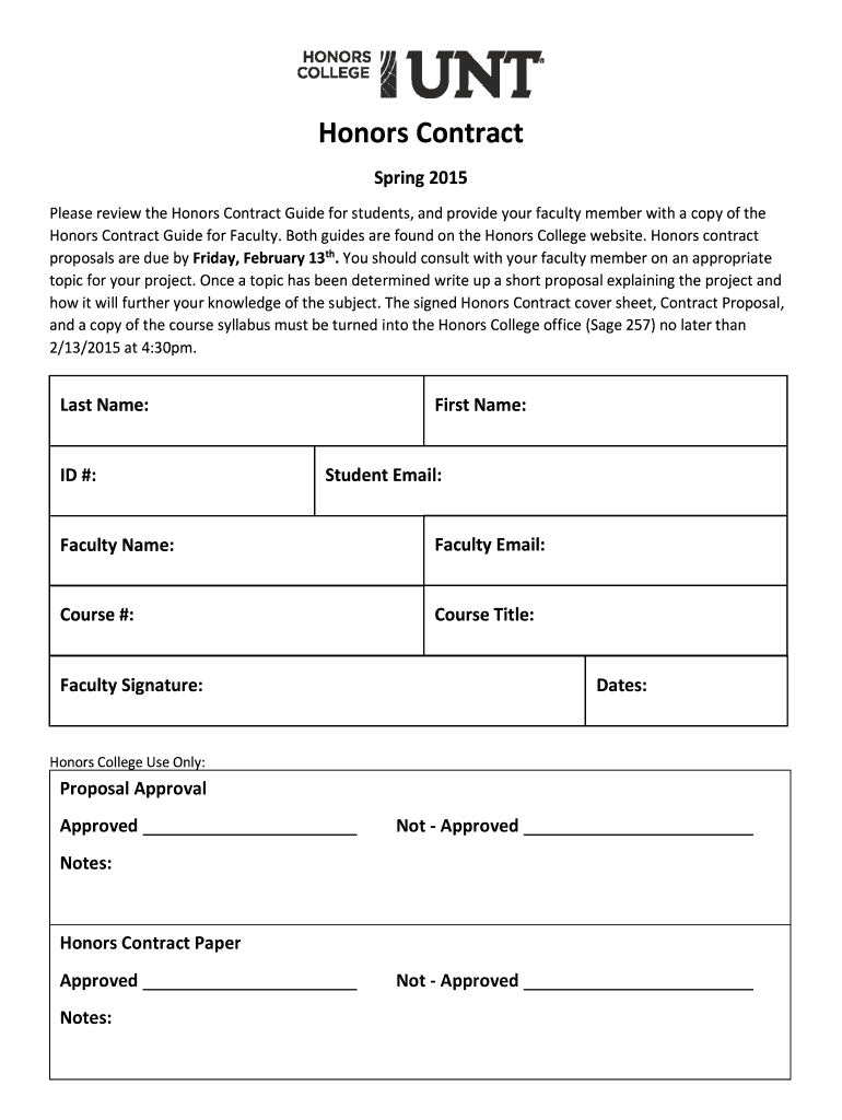 Fillable Online honors unt Honors Contract - Honors College Fax Email Print - pdfFiller