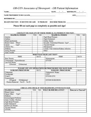 Fillable Online OB bFormsb - For your 1st visit Fax Email Print - pdfFiller