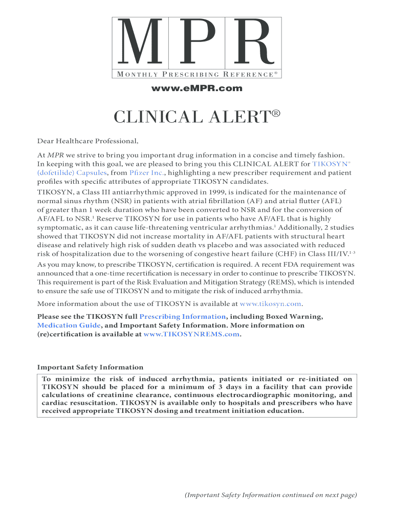 Fillable Online CLINICAL ALERT Fax Email Print - pdfFiller
