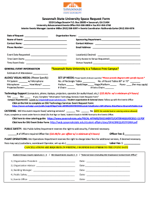 Fillable Online savannahstate Savannah State University Space Request ...