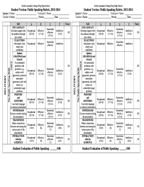 Fillable Online Student Version Public Speaking Rubric 2013-2014 ...