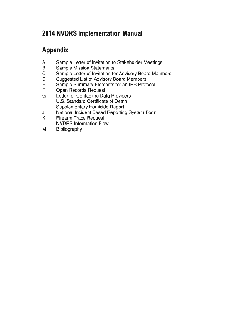 Fillable Online cdc 2014 NVDRS Implementation Manual Appendix Fax Email Print - pdfFiller