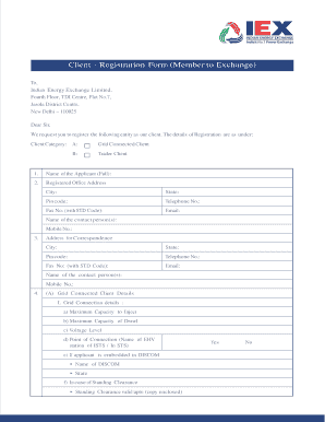 Fillable Online IEX Client Registration Form Member to Exchange Fax ...