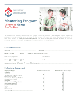Fillable Online Volunteer Mentor Profile Form ...