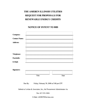 Fillable Online Energy RFP - Notice of Intent to Bid Form 30Jan08 Fax ...