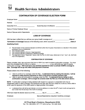 Fillable Online Cobra Election Form HSA - Was Insurance Fax Email Print ...
