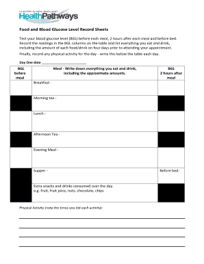 Fillable Online patientinfo org Food and BGL Level Record Sheets - HNE ...