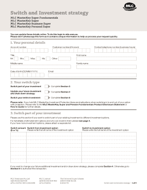 Fillable Online Switch and Investment strategy MLC MasterKey Super ...