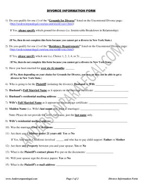 Fillable Online DIVORCE INFORMATION FORM 1) Do you qualify for one (1 ...