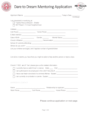 Fillable Online trmonline DARE TO DREAM MENTOR APPLICATION To fill this ...