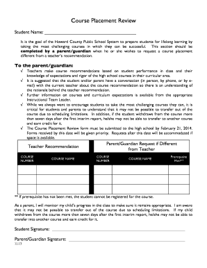 Fillable Online Course Placement Review Form - Parent Fax Email Print ...