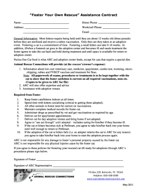 Fillable Online animalrescueconnections Foster Your Own Agreement ...