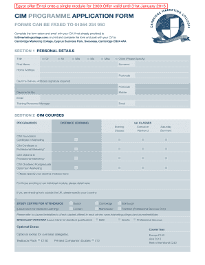Fillable Online CIM PROGRAMME APPLICATION FORM - Cambridge Marketing ...