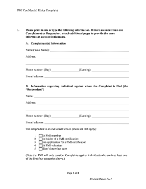 Fillable Online Ethics Complaint bFormb - PMI Fax Email Print - pdfFiller
