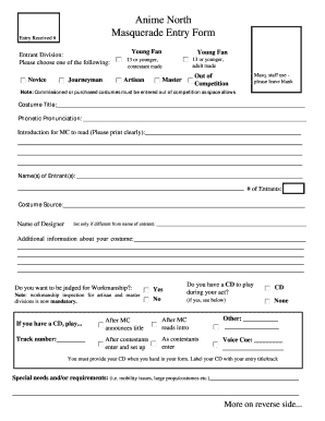 Fillable Online Anime North Masquerade Entry Form Fax Email Print ...