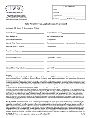 Fillable Online Bulk Water Service Application and Agreement - bCLWSCb ...