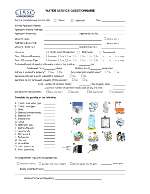Fillable Online WATER SERVICE QUESTIONNAIRE - bCLWSCb Fax Email Print ...
