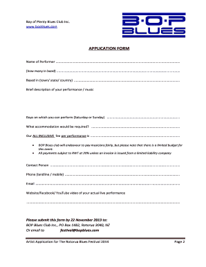 Fillable Online Application form 2014 - BOP Blues Fax Email Print ...
