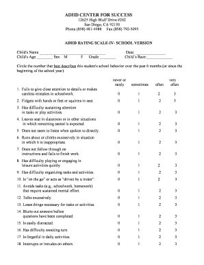 Fillable Online ADHD Rating Scale - School Version - the ADHD Center ...
