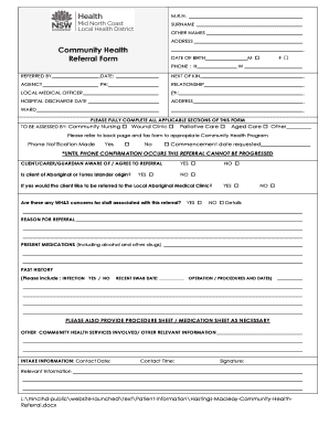 Fillable Online Community Health Referral Form Fax Email Print - pdfFiller