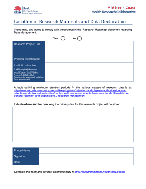 Fillable Online Location of Research Materials and Data Declaration ...