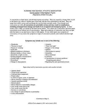 Fillable Online adventepiscopalschool AHSAA Concussion Form - Advent ...
