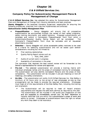Fillable Online Company Policy for Subcontractor Management Plans Fax ...