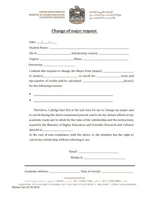 Fillable Online mohesr gov Change of major request - mohesrgovae Fax ...
