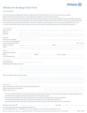 Fillable Online m allianzni co Windscreen Breakage Claim Form - Car ...