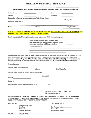 Fillable Online AFFIDAVIT OF LOST CHECK March 18 2016 Fax Email Print ...
