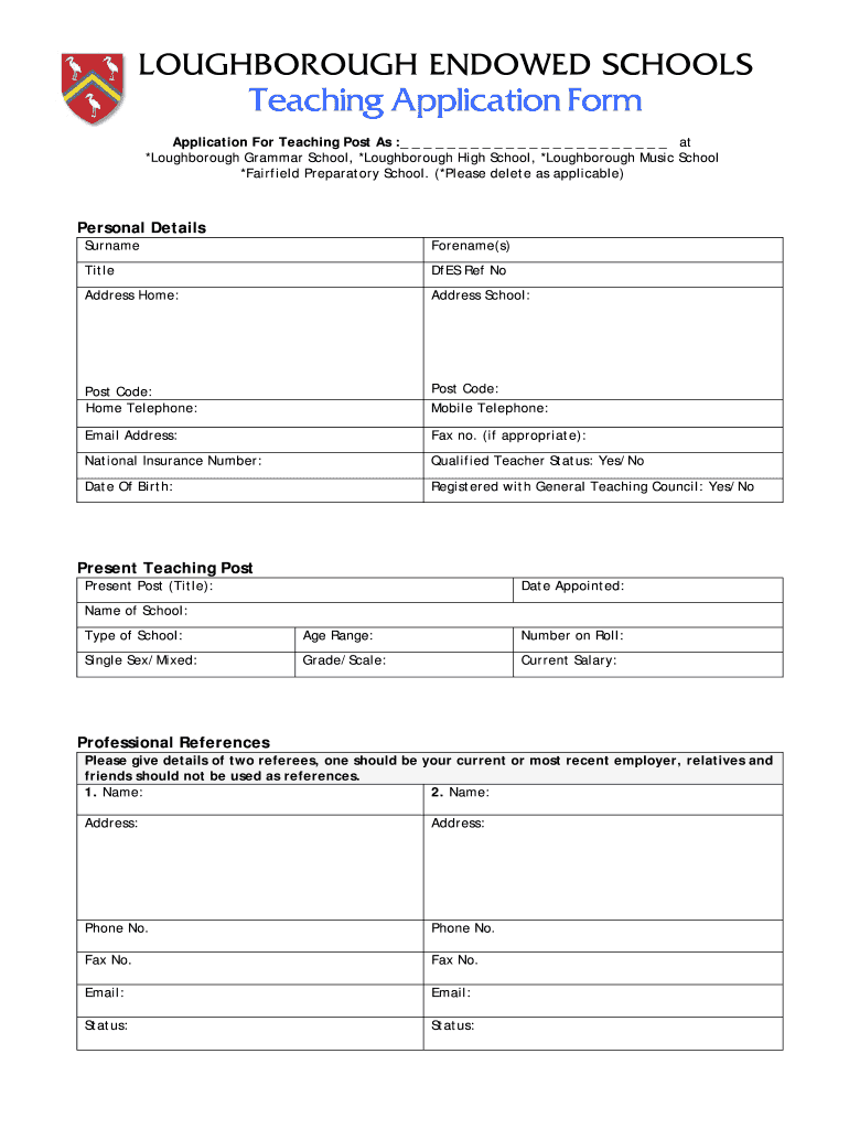 Fillable Online Teaching Application Form - The Classics Library Fax ...