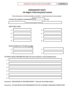Fillable Online uilregion3music Marching Announcer Sheet - UIL Region 3 ...