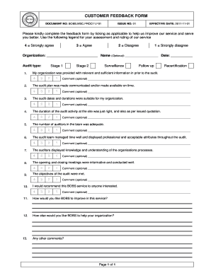 Fillable Online CUSTOMER FEEDBACK FORM - bobstandardsbw Fax Email Print - pdfFiller