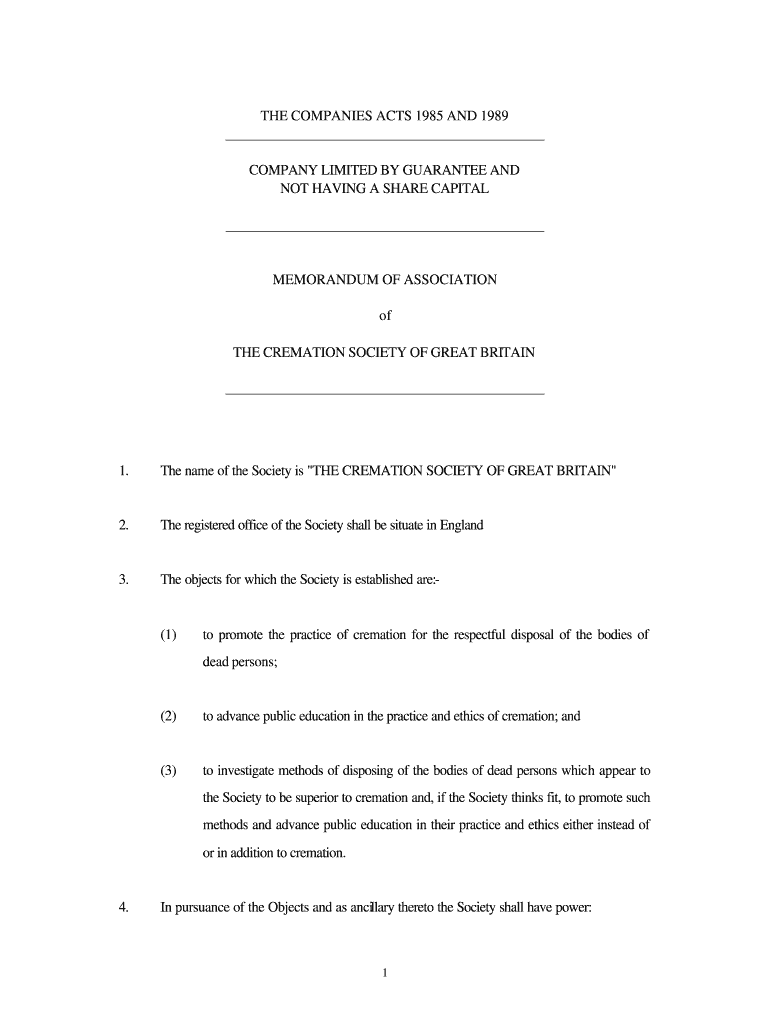 Fillable Online srgw THE COMPANIES ACTS 1985 AND 1989 NOT HAVING A ...